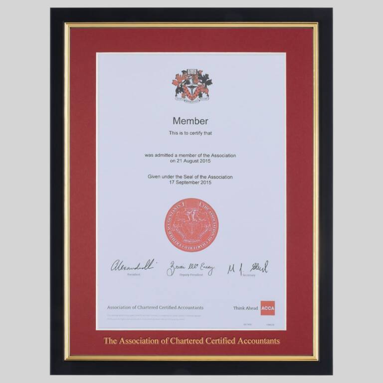 Association of Chartered Certified Accountants (ACCA) certificate frame ...