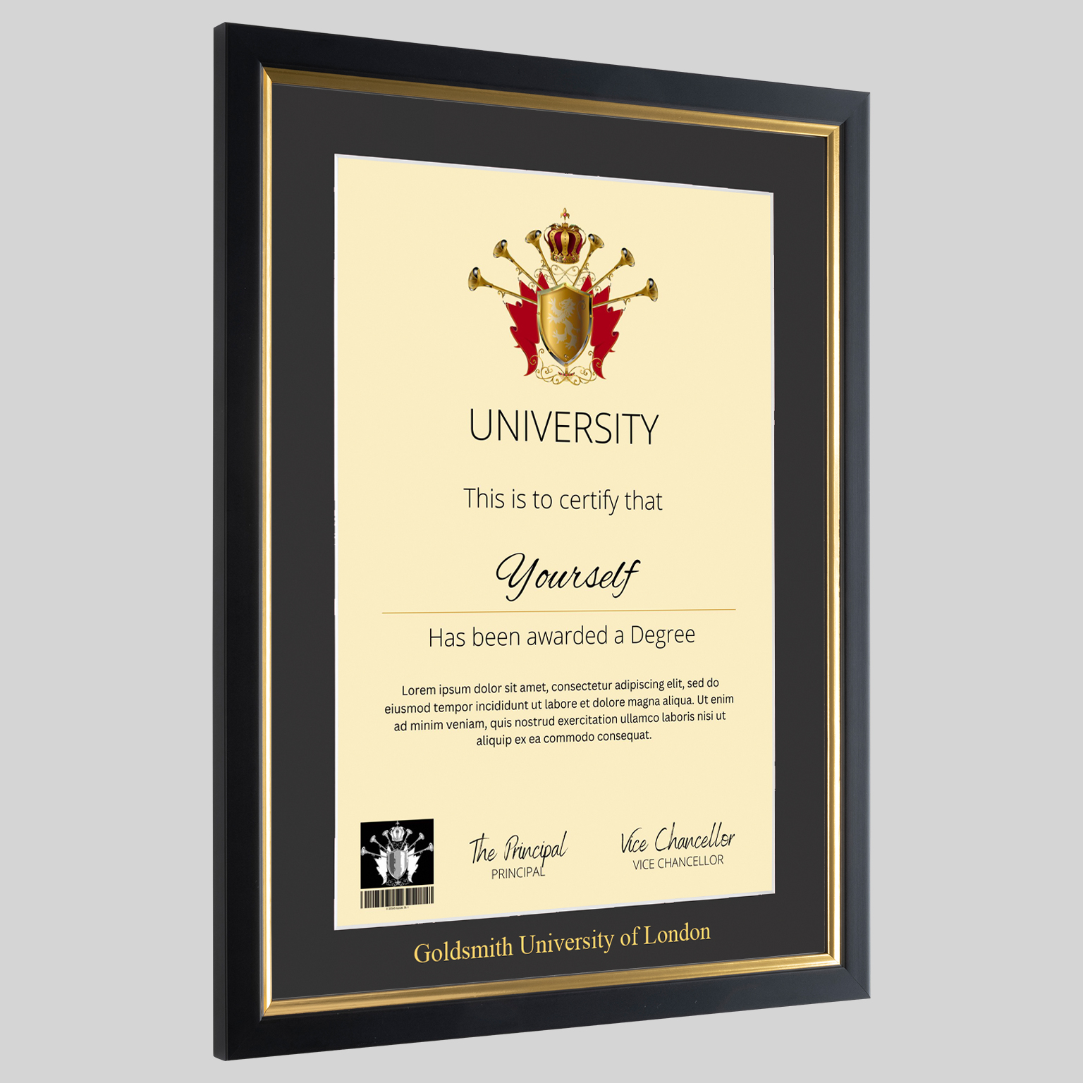 Goldsmith University of London graduation certificate Frame ...