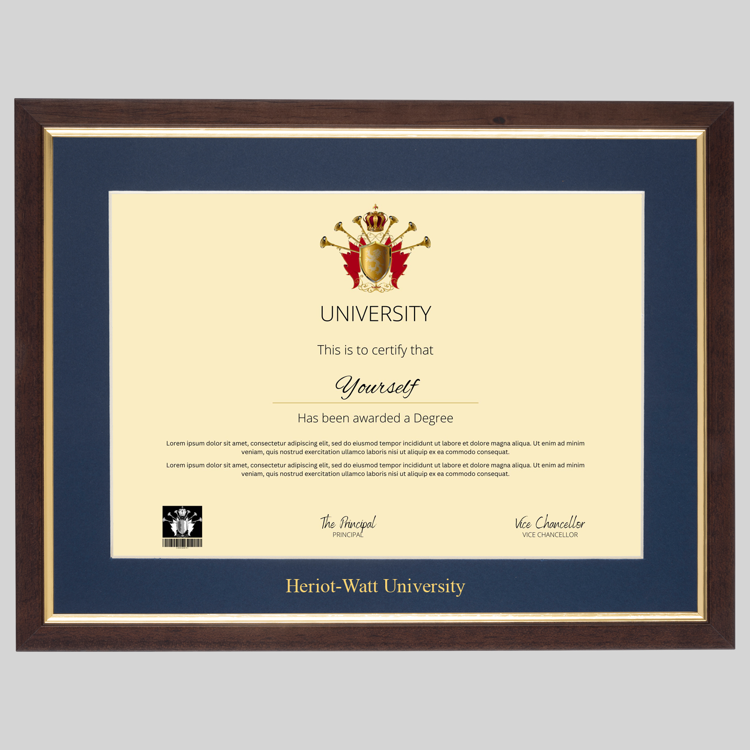 Heriot-Watt University graduation certificate Frame | Professional ...