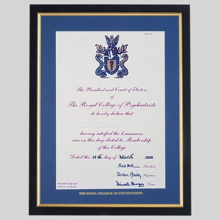 Royal College of Psychiatrists certificate frame | Professional Framing ...