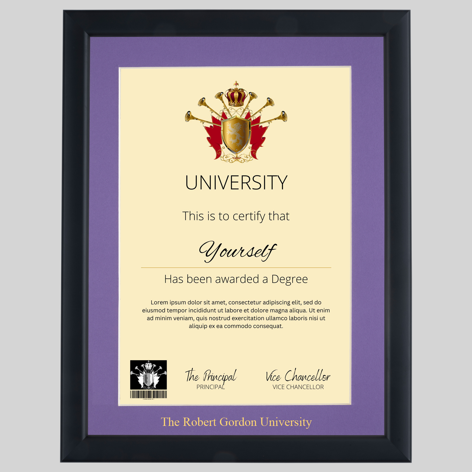 The Robert Gordon University graduation certificate Frame ...