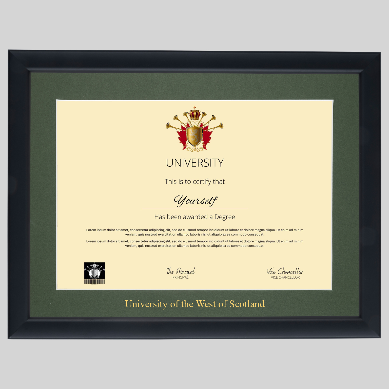 University of the West of Scotland graduation certificate Frame ...