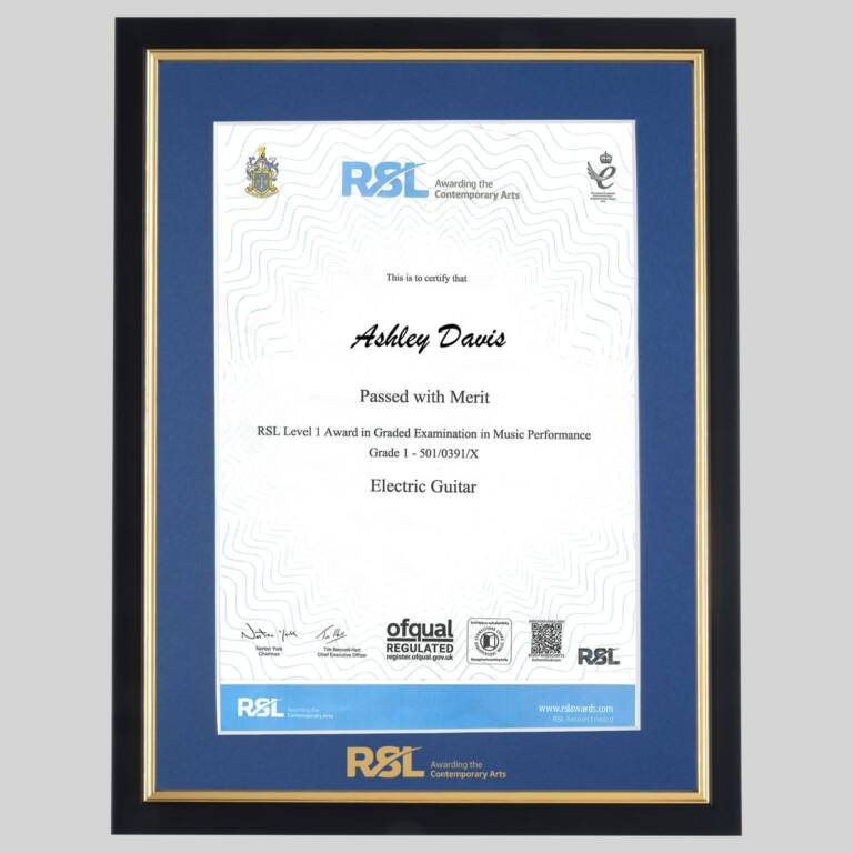 RSL Awards (Rockschool) certificate frame | Professional Framing Company